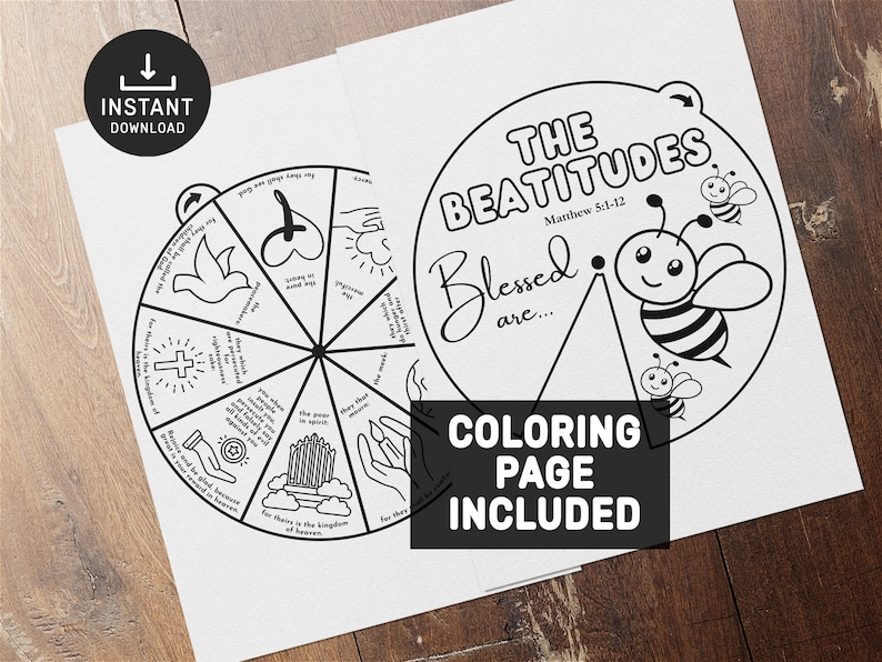 Beatitudes Coloring Wheel, Printable Bible Verse Activity, Watercolor ...