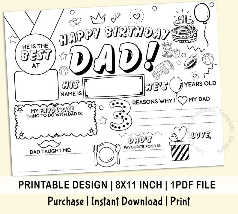 Happy Birthday Dad Coloring Page Printable All About Dad Fill in ...