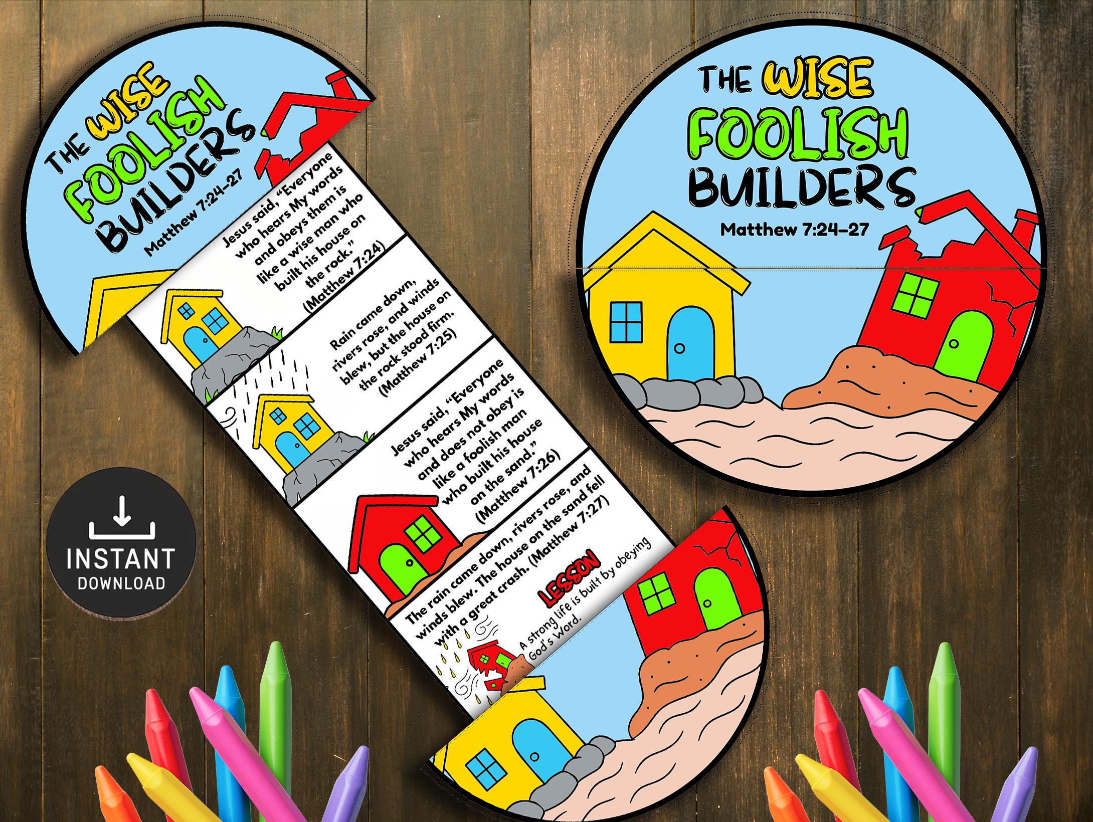 Wise and Foolish Builders Folding Surprise Bible Story Craft, Sunday ...