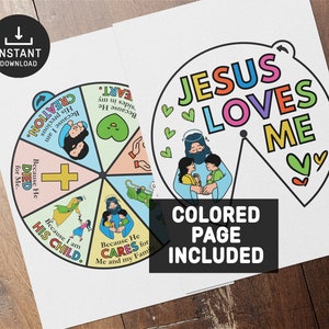 Jesus Loves Me Coloring Wheel, Printable Bible Activity, Watercolor, Kids Bible Lesson, Memory ...