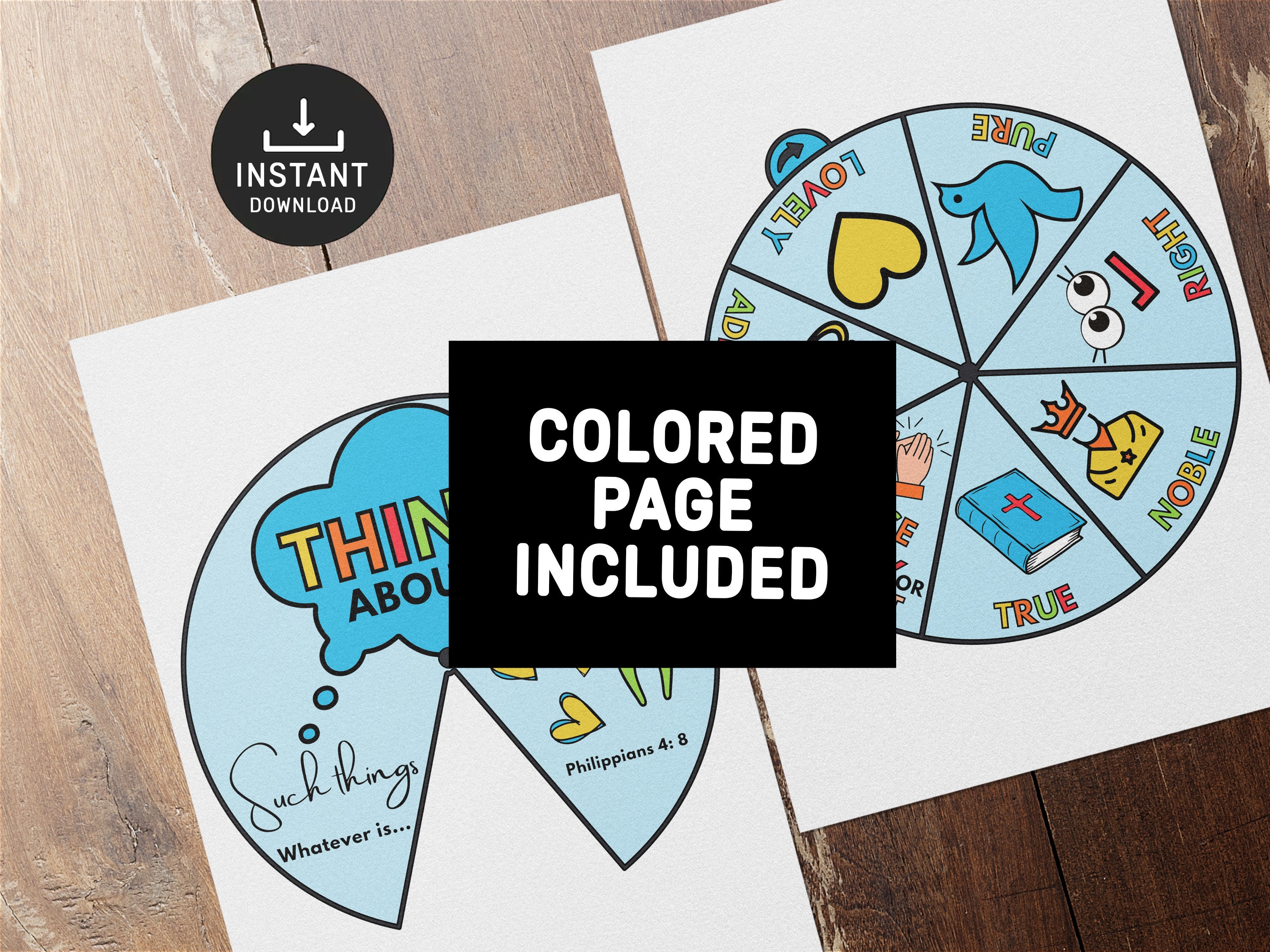 Think About Such Things Philippians 4:8 Coloring Wheel, Printable Bible ...