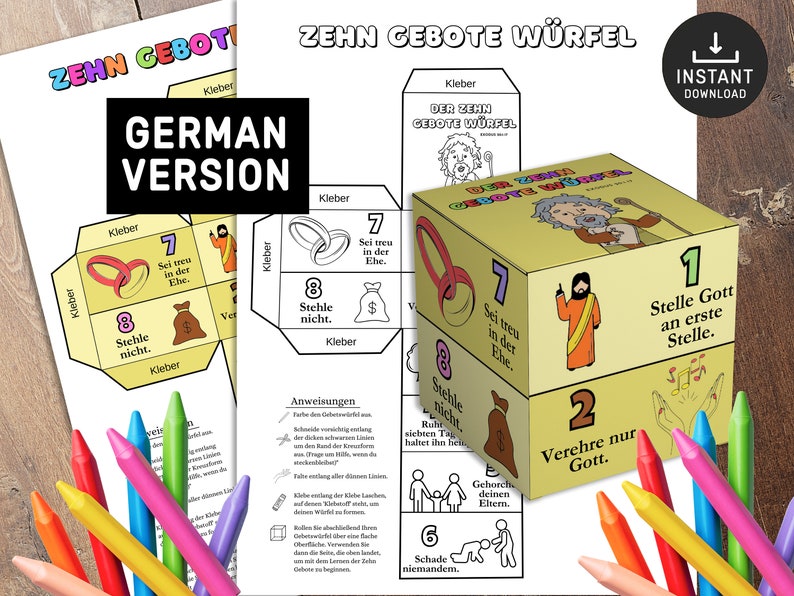 Ten Commandments Cube, Printable Bible Activity, Watercolor, Kids Bible ...