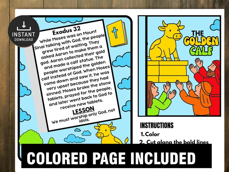 Golden Calf Mini Book, Kids Bible Lesson, Sunday School, Bible Story ...