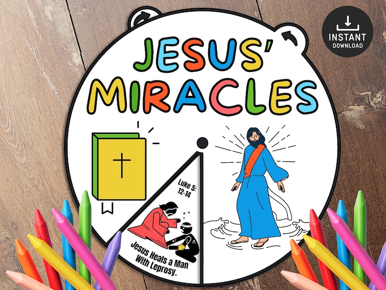 Jesus Miracles Coloring Wheel, Printable Bible Verse Activity, Kids ...