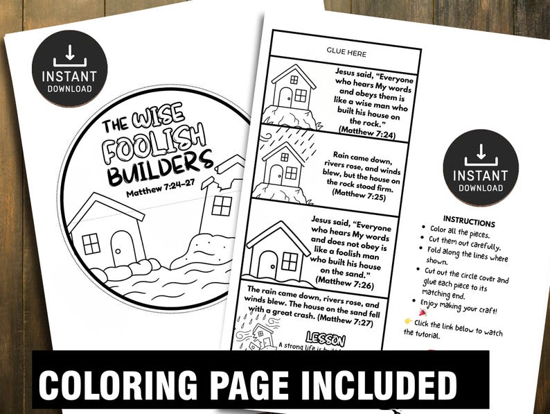 Wise and Foolish Builders Folding Surprise Bible Story Craft, Sunday ...