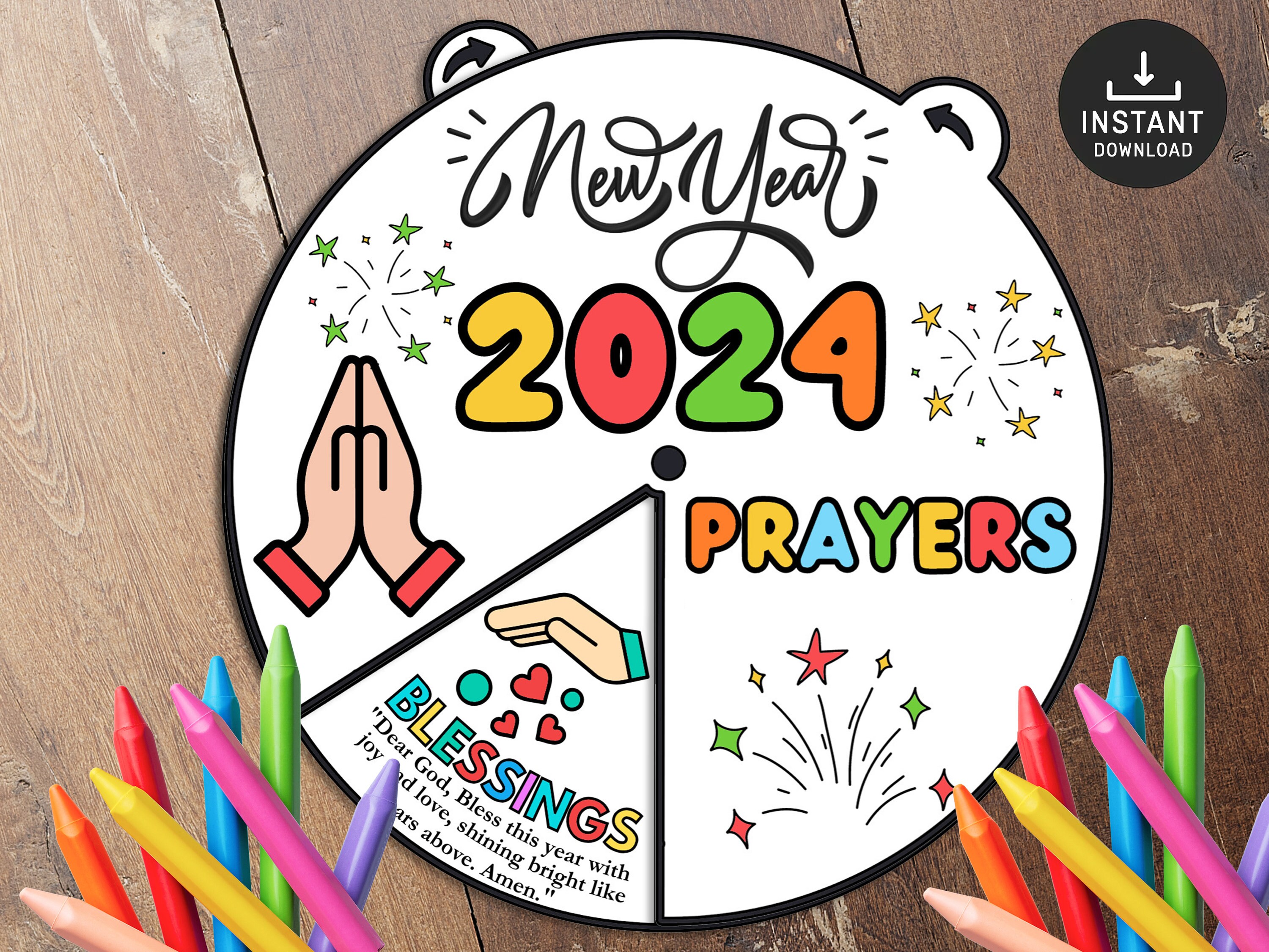 New Year 2024 Prayers Coloring Wheel, Bible Activity, Memory Game ...