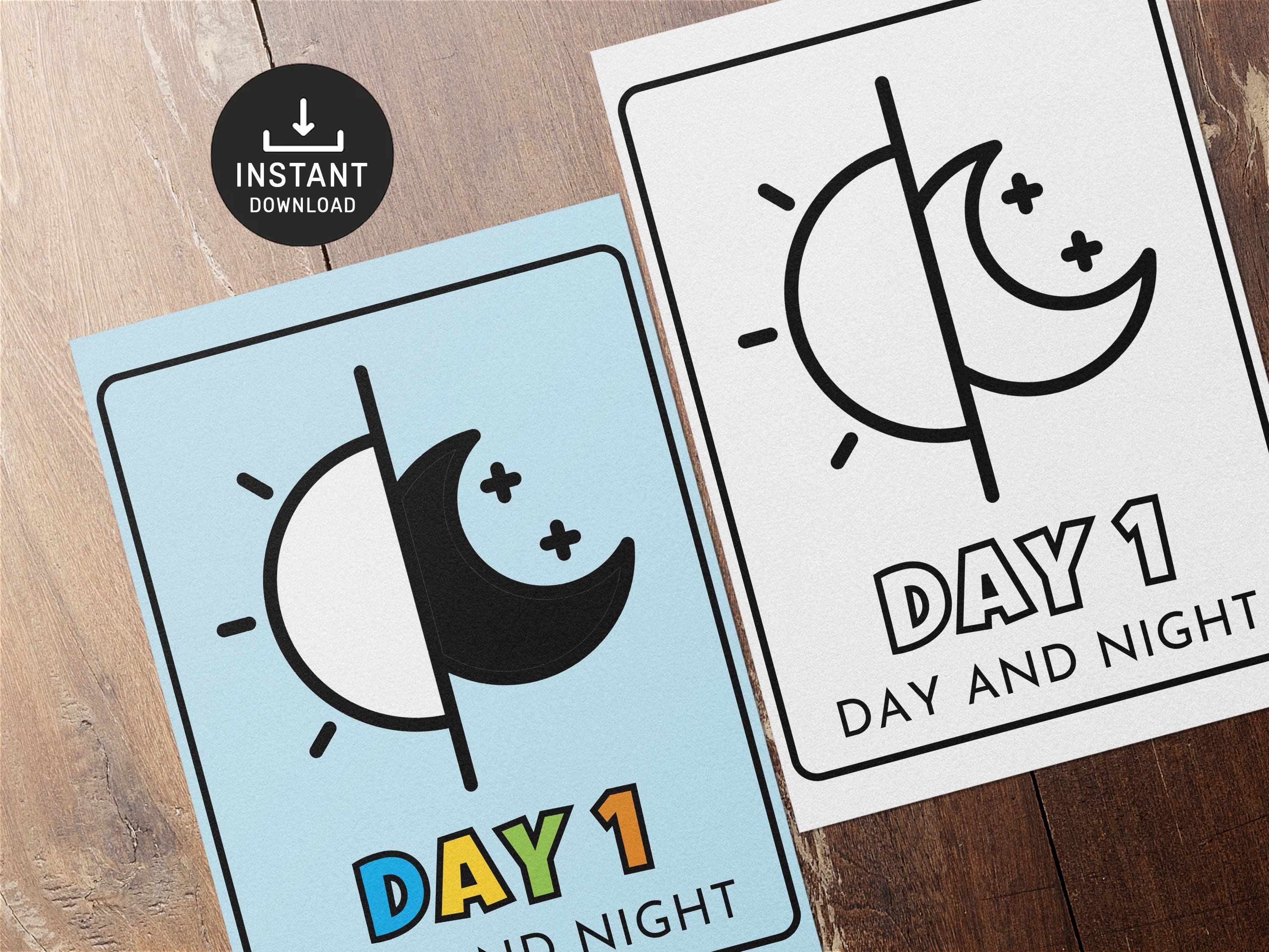 The 7 Days of Creation Flash Card, Printable Bible Activity, Watercolor ...
