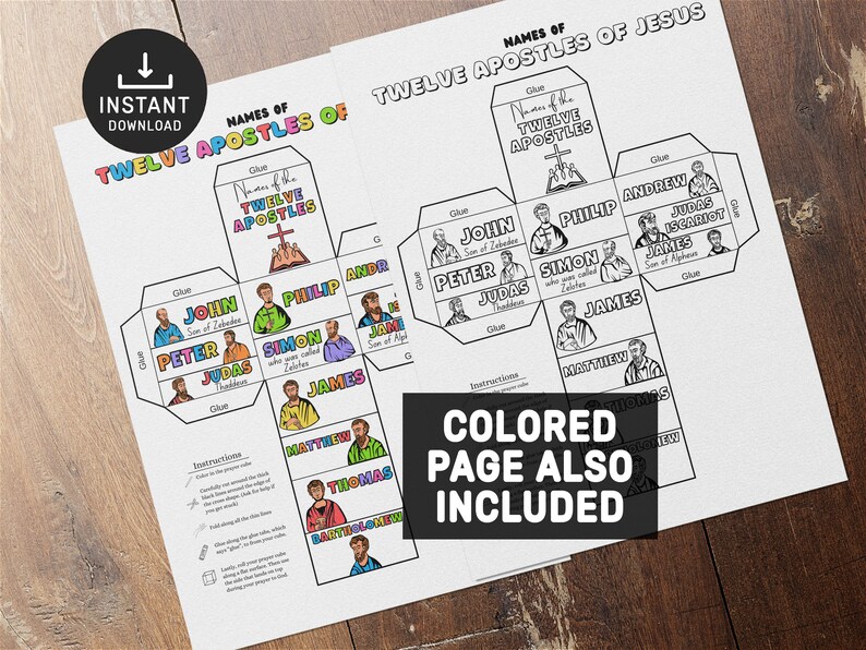 Names of the Twelve Apostles Coloring Cube, Bible Verse Activity, Kids ...