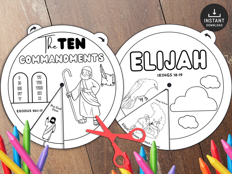 Coloring Wheel Printable Bible Activity Watercolor Kids - Etsy