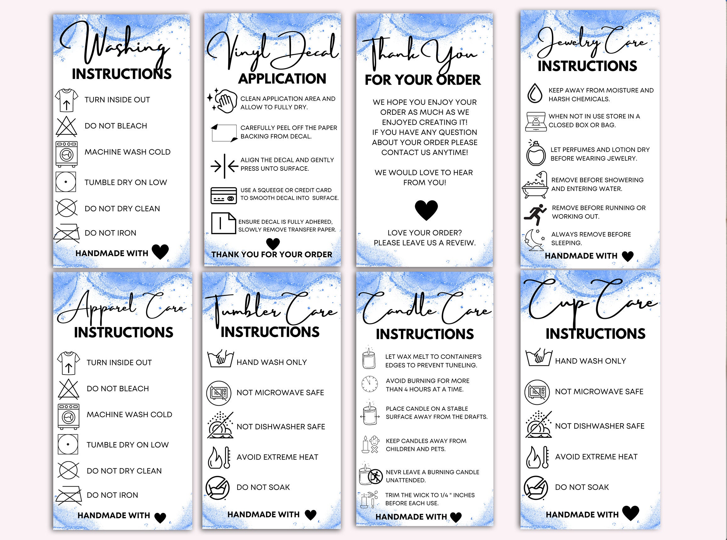 Care Card Bundle, Printable Cup Care Card, PNG, PDF, Vinyl Decal, Shirt ...