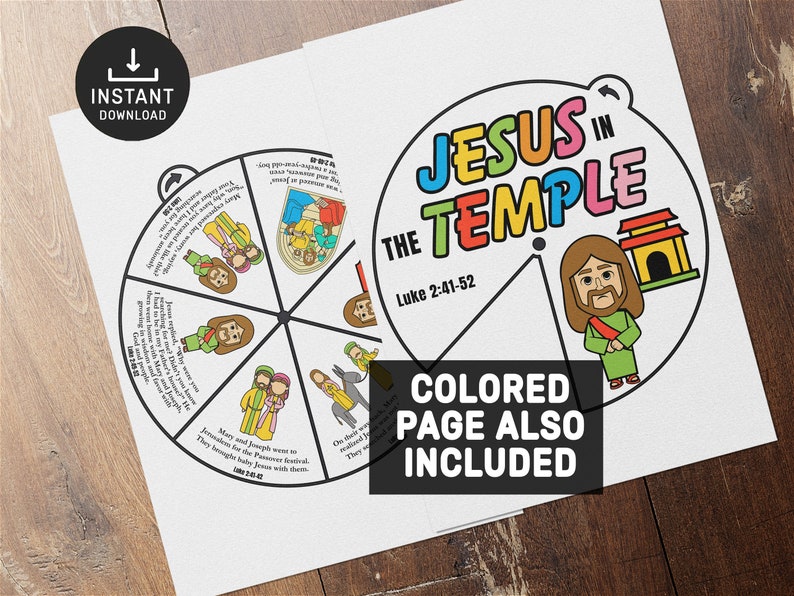 Jesus in the Temple Coloring Wheel, Luke 2, Bible Story, Kids Bible ...