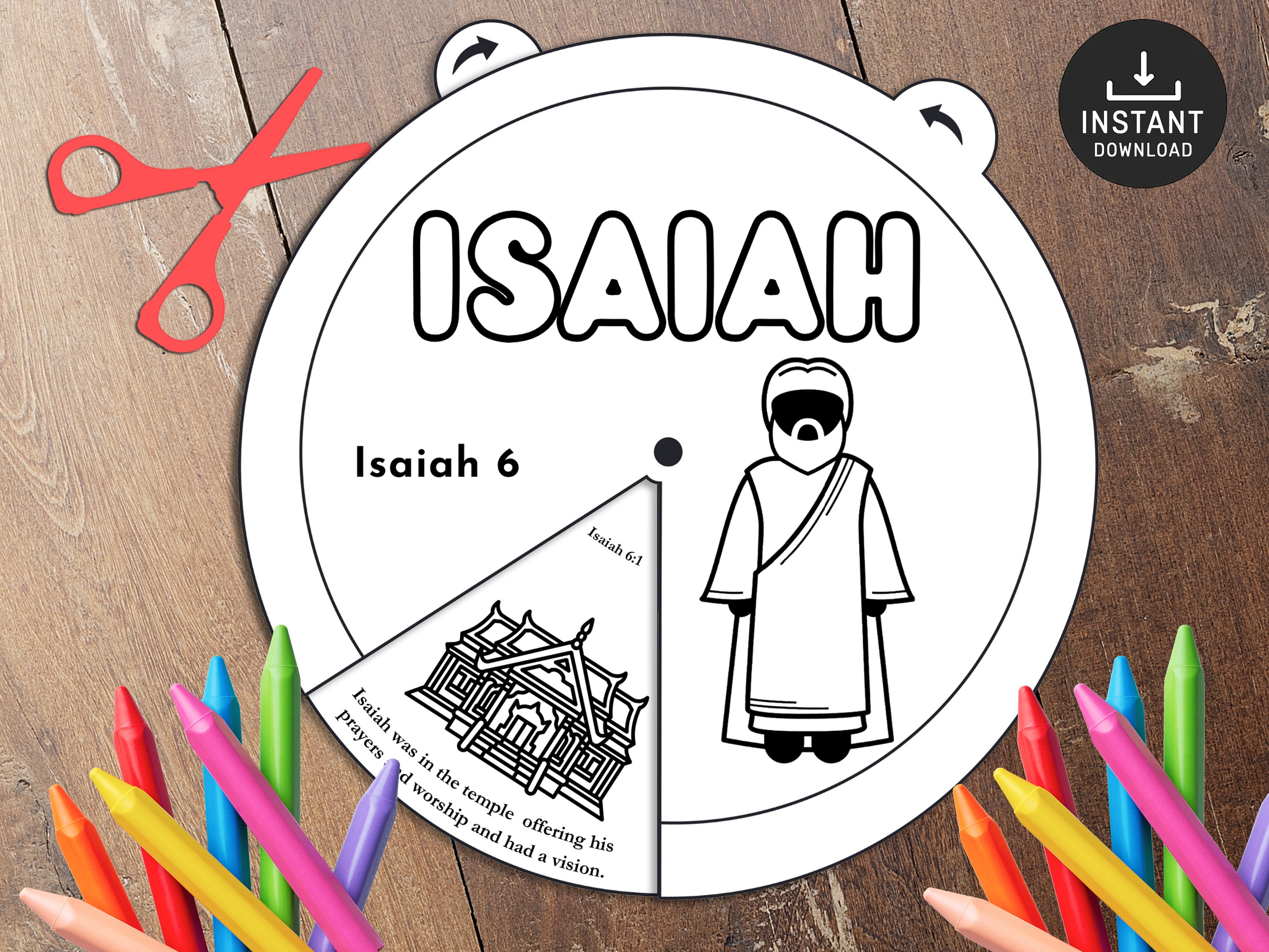 Isaiah Coloring Wheel, Printable Bible Activity, Watercolor, Kids Bible ...