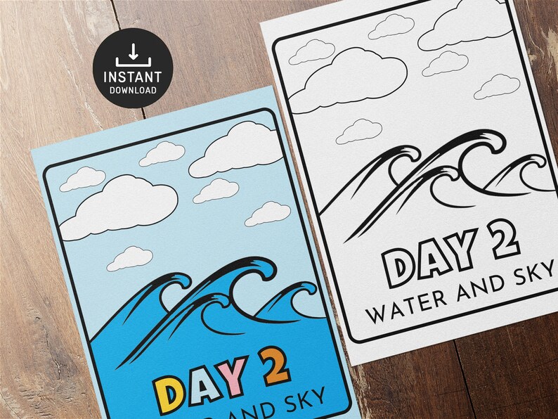 The 7 Days of Creation Flash Card, Printable Bible Activity, Watercolor ...