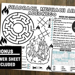 Shadrach Meshach Abednego, Activity Placemat, Bible Activity, Sunday ...