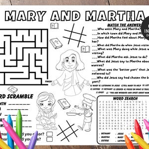 Martha and Mary Activity Placemat, Bible Activity, Sunday School, Bible ...