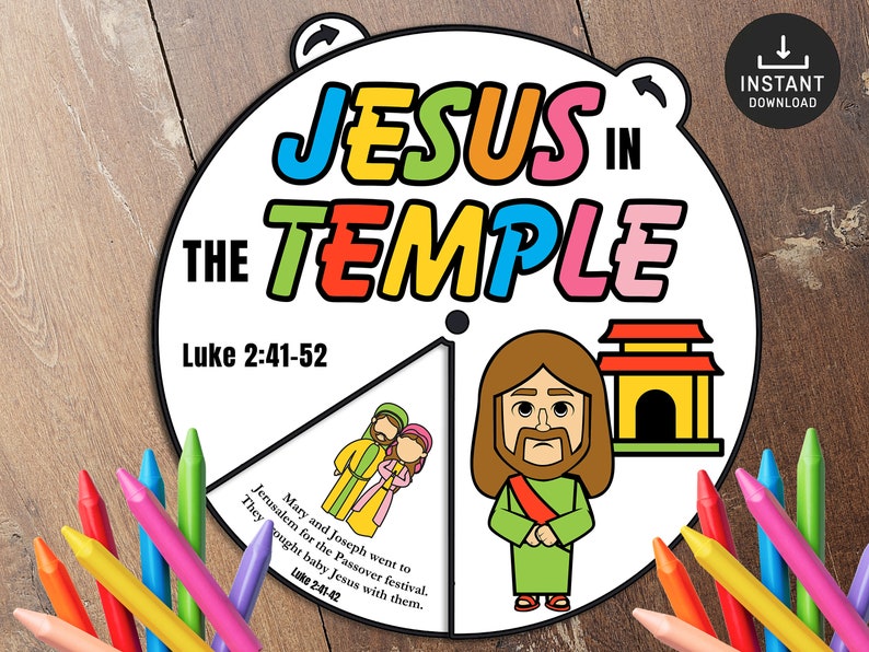 Jesus in the Temple Coloring Wheel, Luke 2, Bible Story, Kids Bible ...