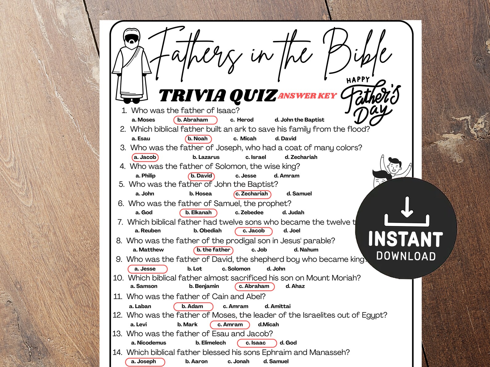 Fathers Day Game, Dad Bible Trivia, Sunday School Quiz, Bible Dads Quiz ...