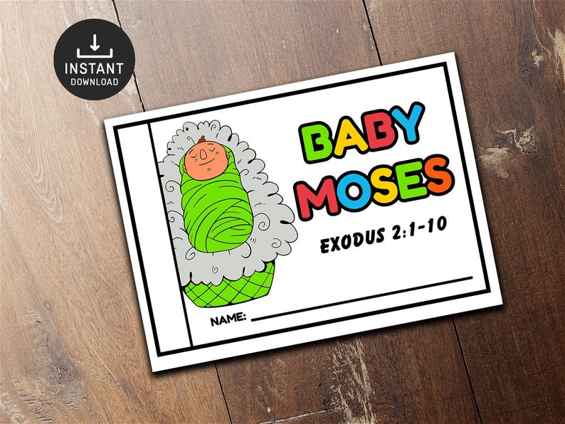 Moses Mini Book, Printable Bible Activity, Watercolor, Kids Bible ...