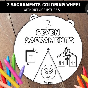 7 Sacraments Coloring Wheel, Printable Bible Verse Activity, Watercolor ...