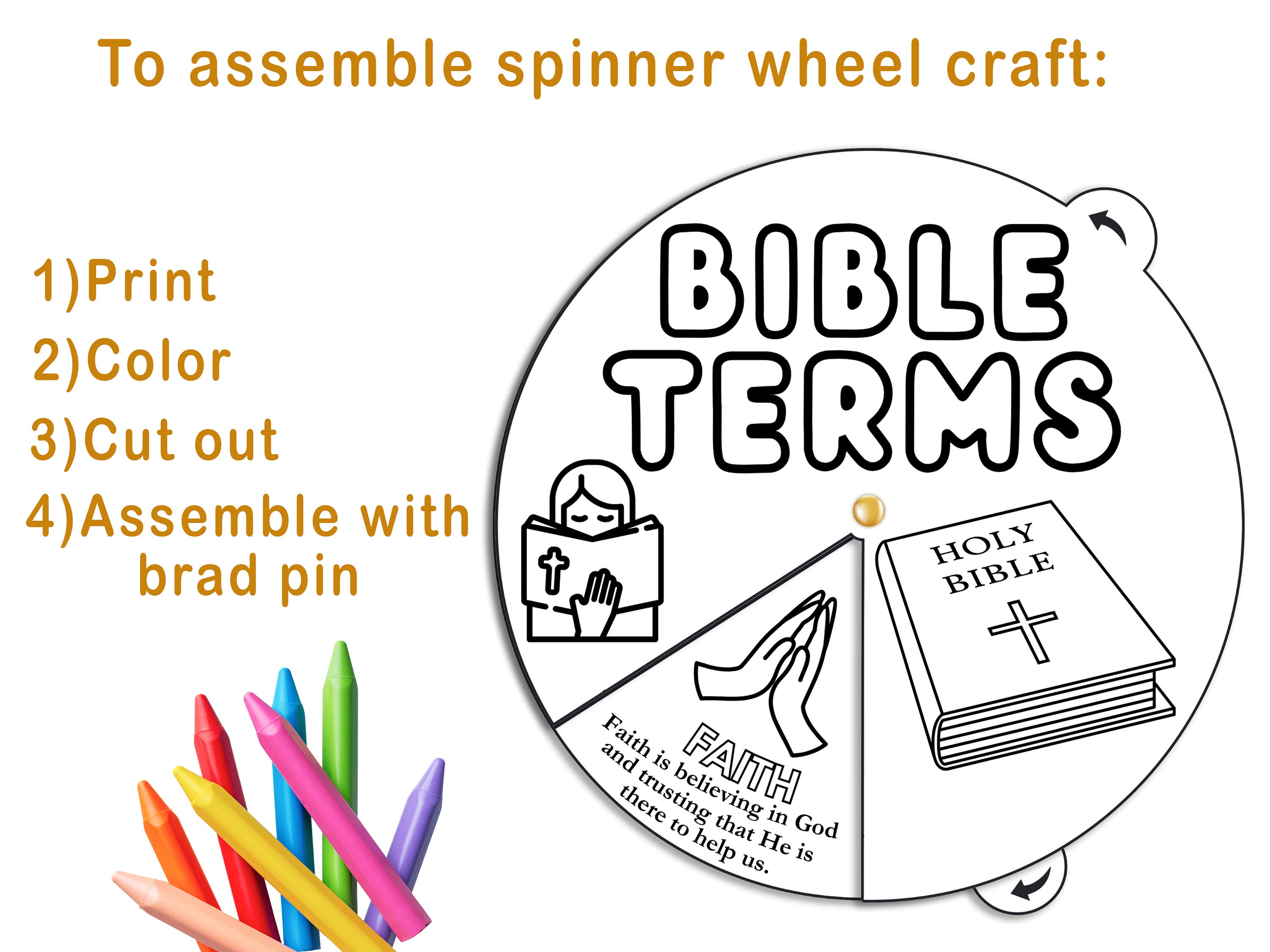 Bible Terms Coloring Wheel, Bible Activity, Memory Game, Kids Bible ...