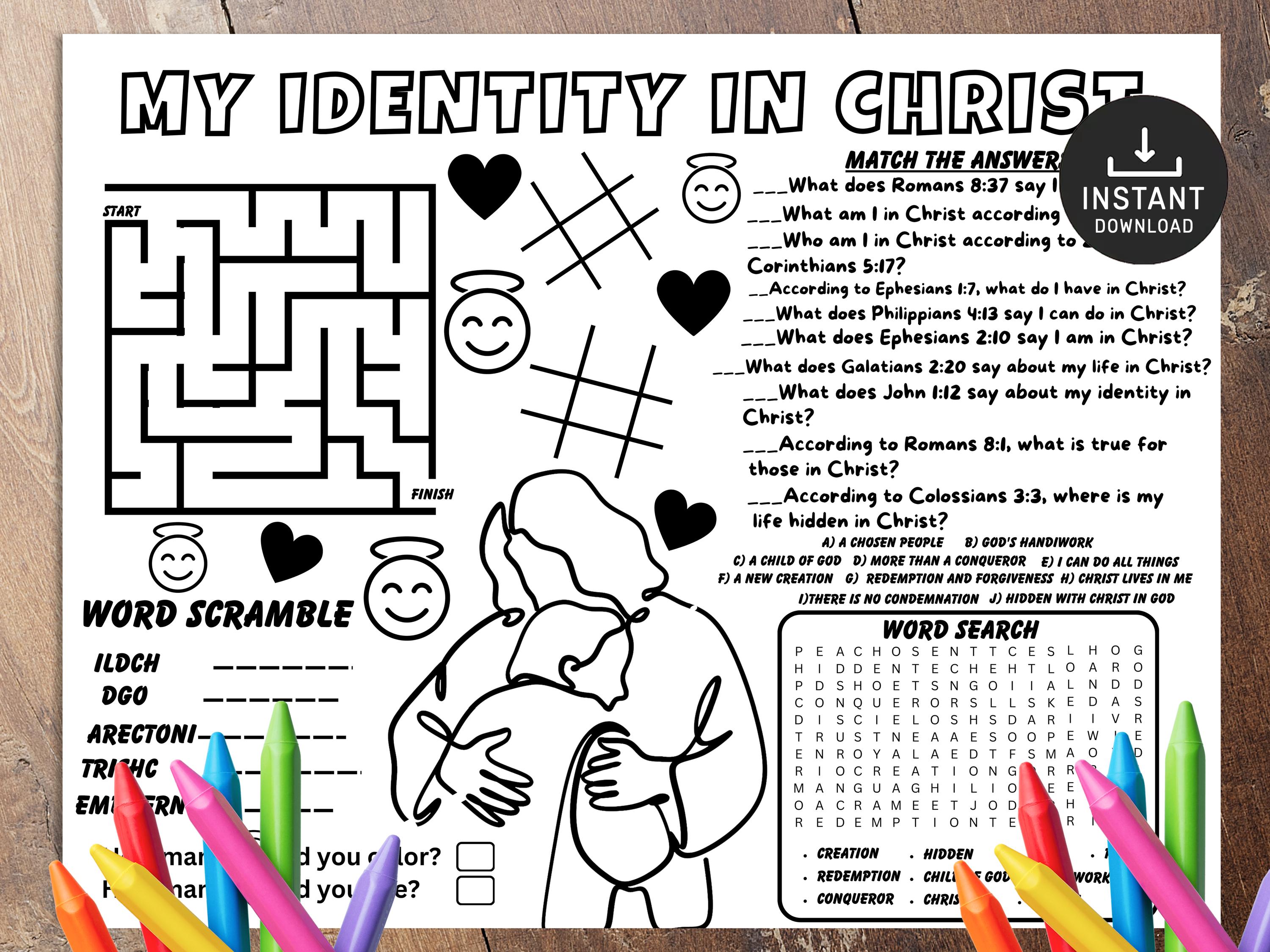 Identity in Christ Activity Placemat, Bible Activity, Sunday School ...