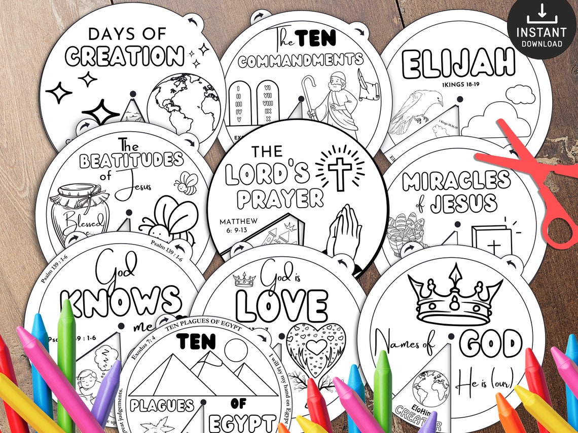Coloring Wheel Printable Bible Activity Watercolor Kids - Etsy Canada