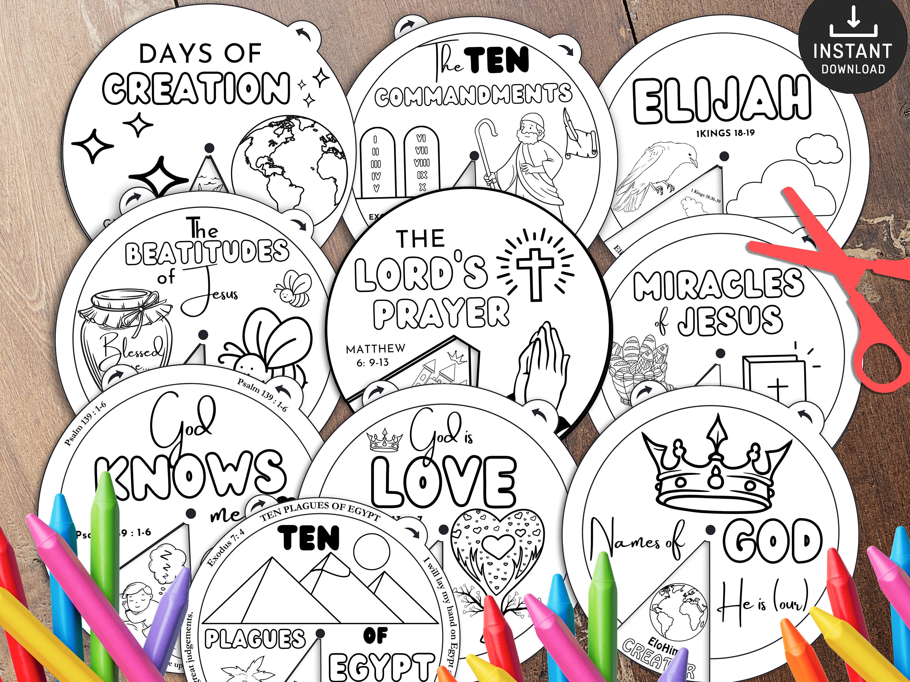 Coloring Wheel Printable Bible Activity Watercolor Kids - Etsy Canada