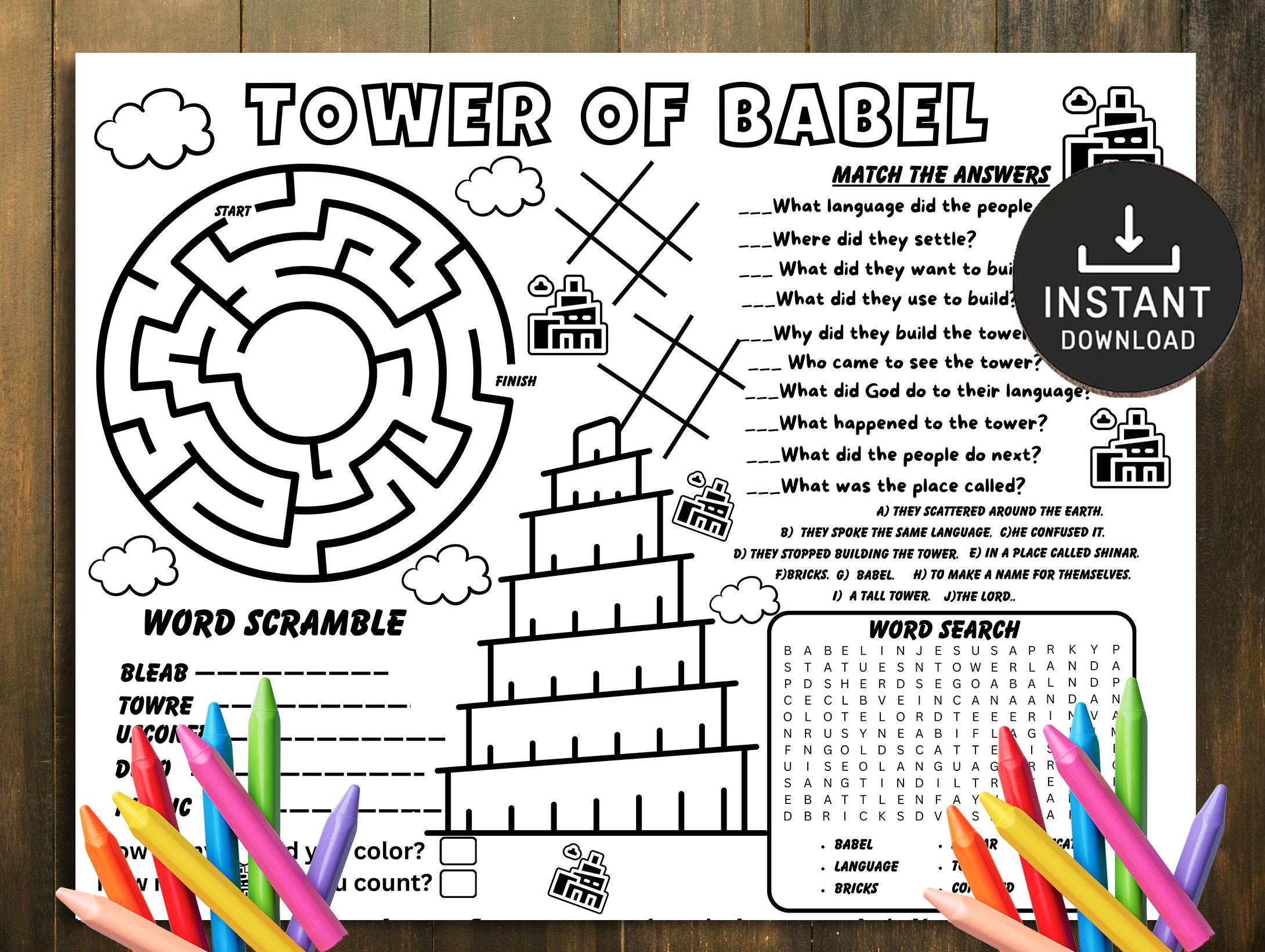 Tower of Babel Activity Placemat, Bible Activity, Sunday School, Bible ...
