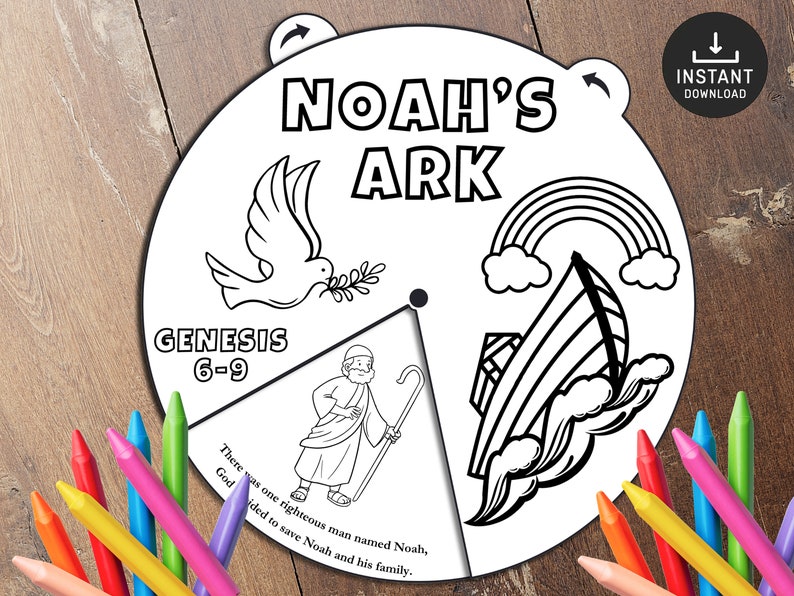 Noahs Ark Coloring Wheel, Printable Bible Activity, Kids Bible Lesson ...