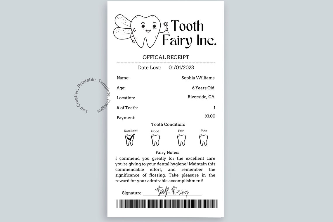 Tooth Fairy Receipt Template Editable Tooth Fairy Letter - Etsy