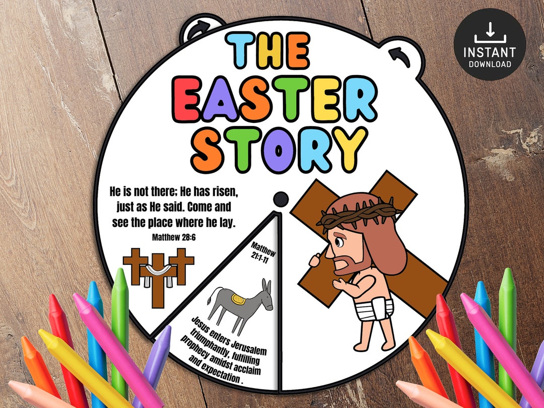 Easter Bible Story Coloring Wheel, Easter Sunday School Craft, Holy ...