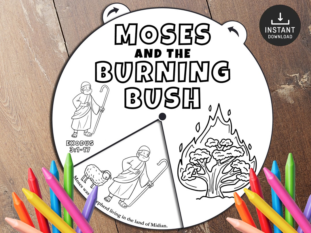Moses and the Burning Bush Coloring Wheel, Printable Bible Activity ...