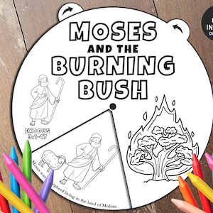 Moses and the Burning Bush Coloring Wheel, Printable Bible Activity ...
