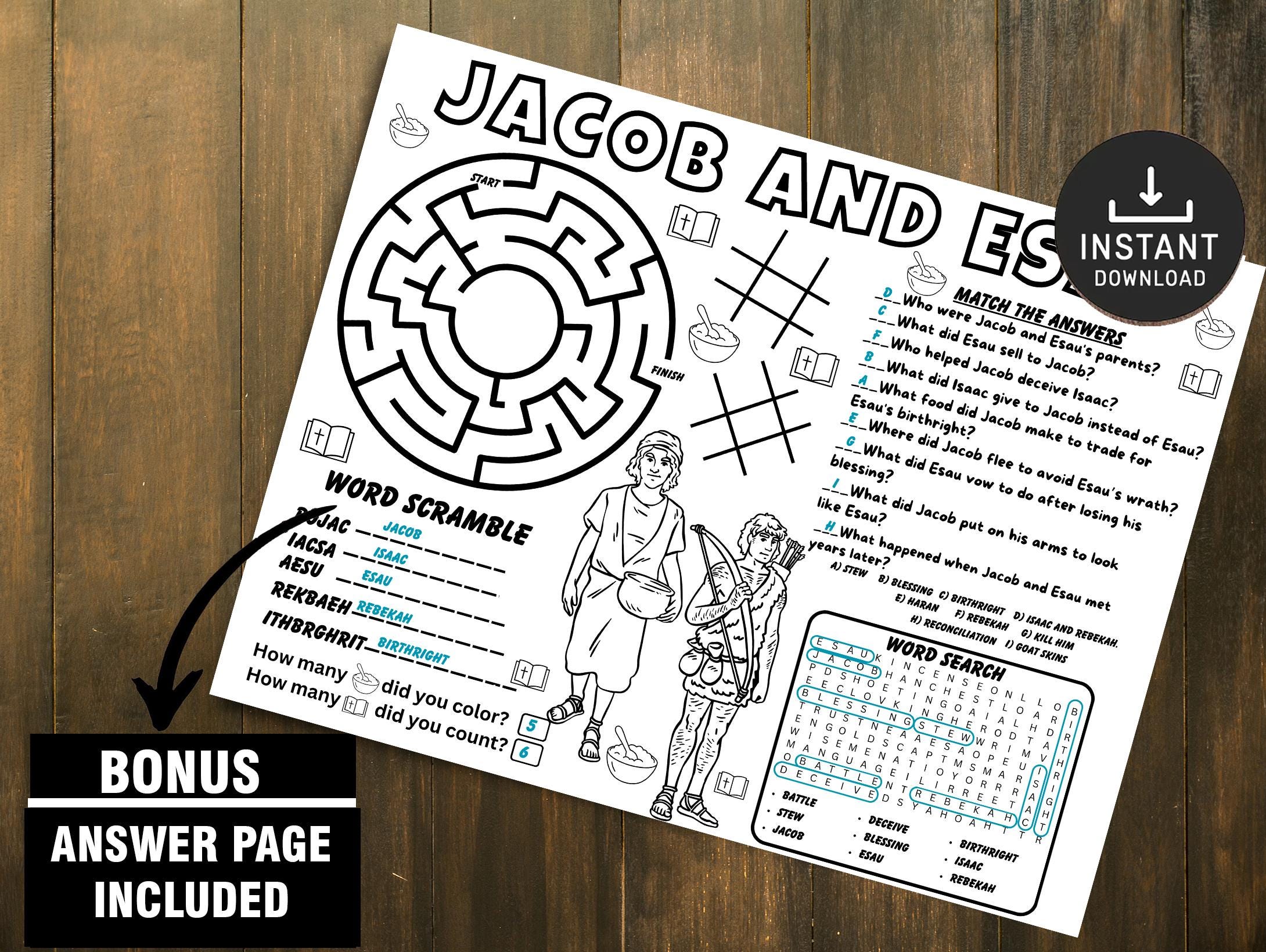 Jacob and Esau, Bible Activity, Sunday Activities, Bible Placemat ...