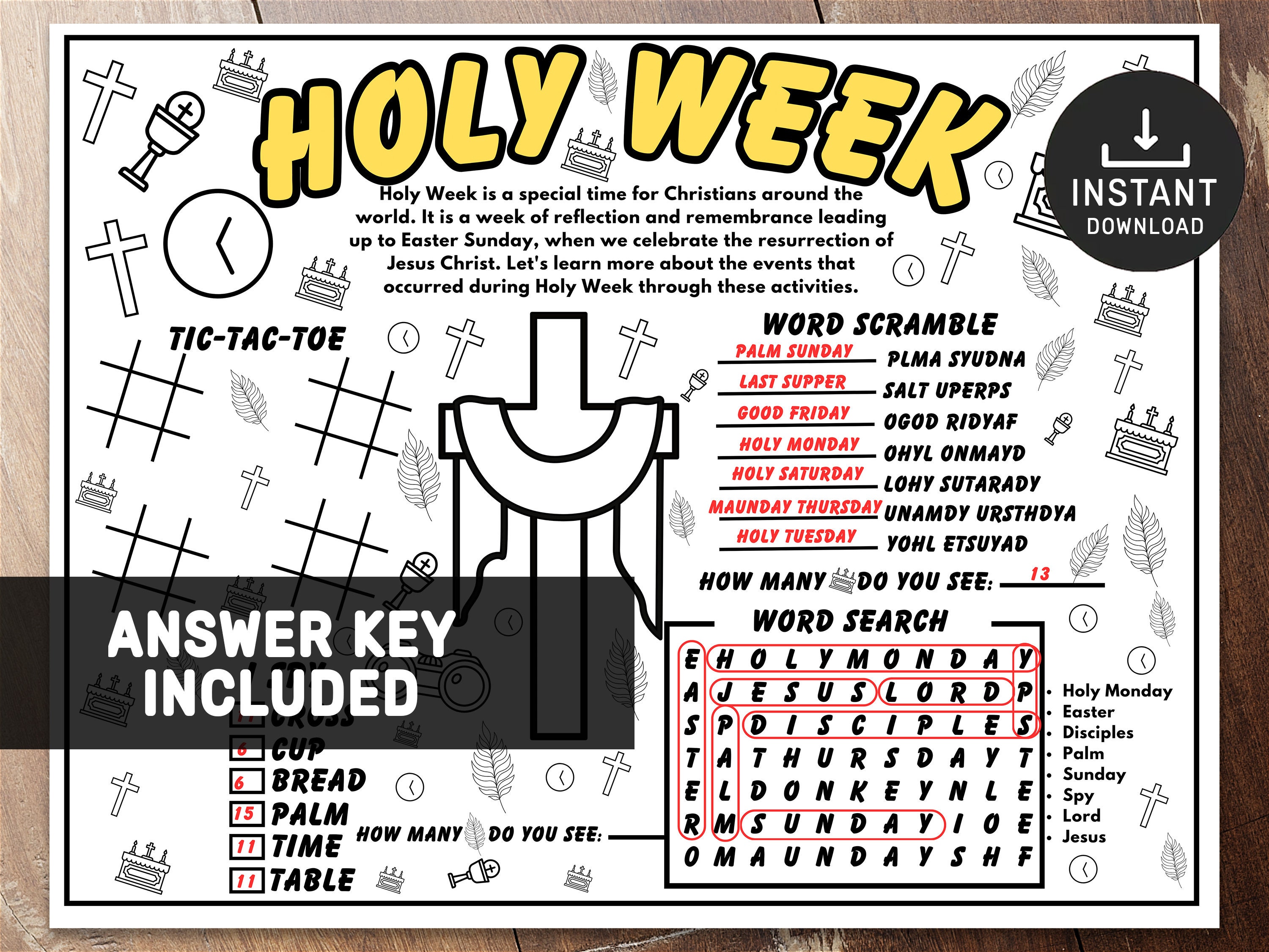 Holy Week Bible Activity, Activity Placemat, Sunday School Lesson ...