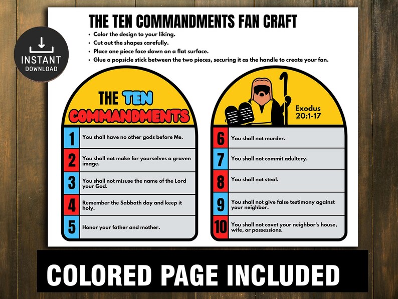The Ten Commandments Fan Craft, Bible Activity, Kids Bible Lesson ...