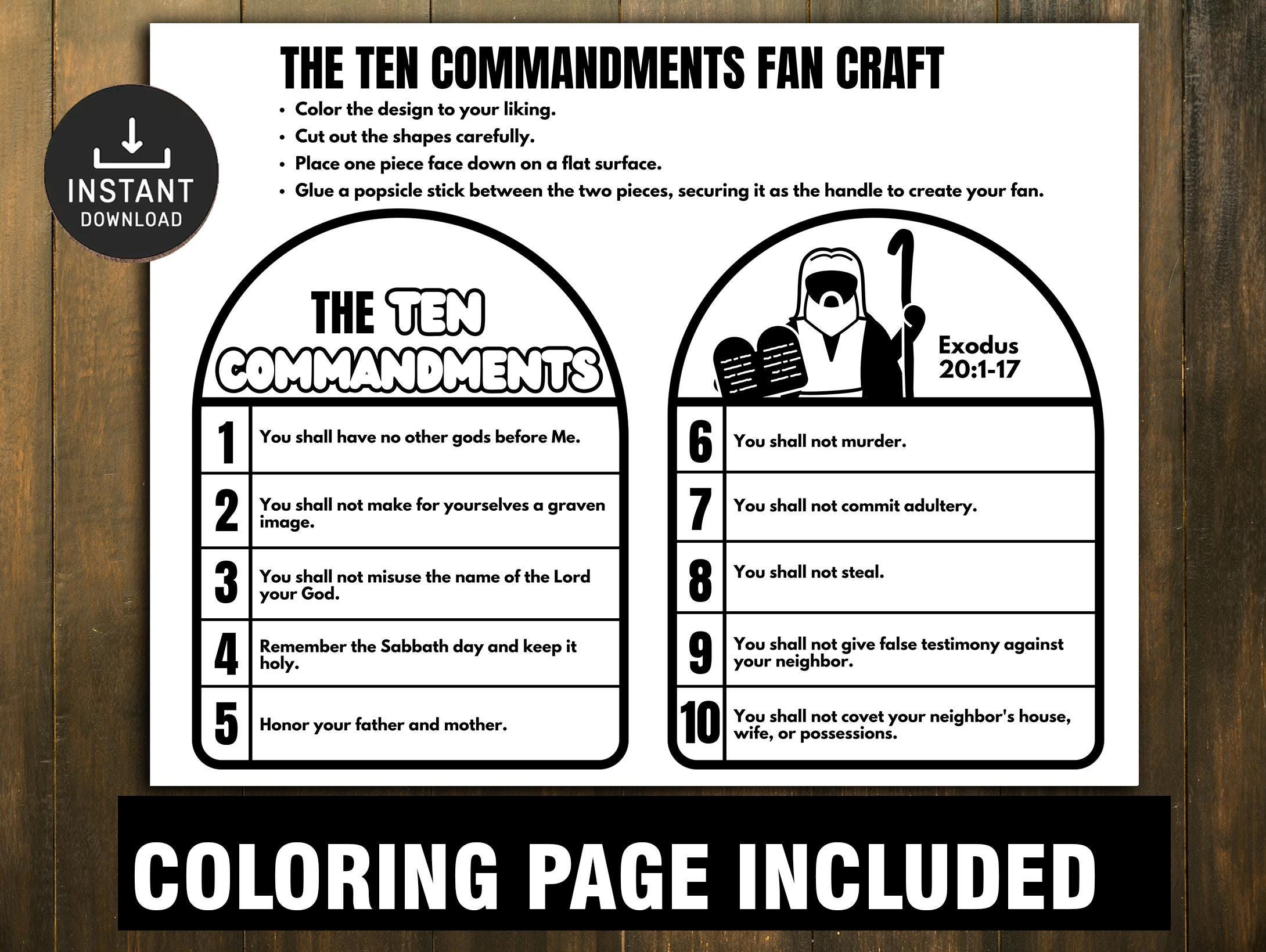 The Ten Commandments Fan Craft, Bible Activity, Kids Bible Lesson ...