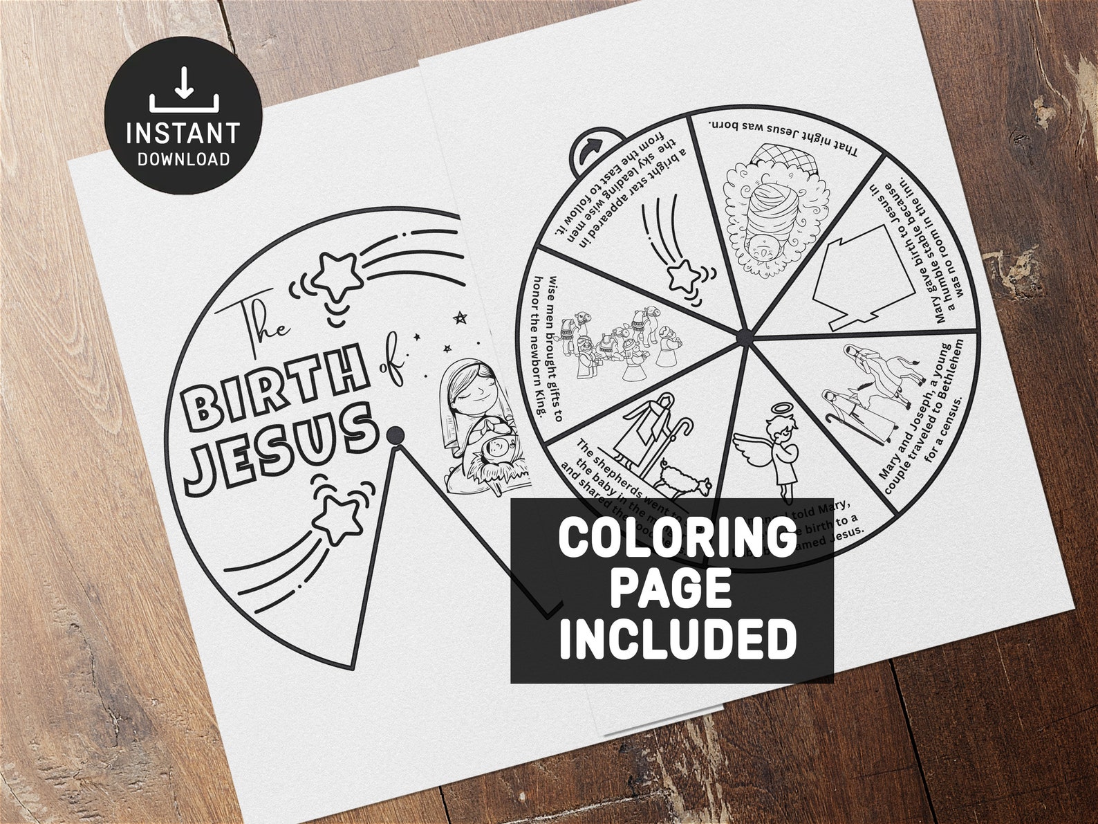 The Birth of Jesus Coloring Wheel, Nativity Christmas Activity, Kids ...