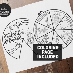 The Birth of Jesus Coloring Wheel, Nativity Christmas Activity, Kids ...