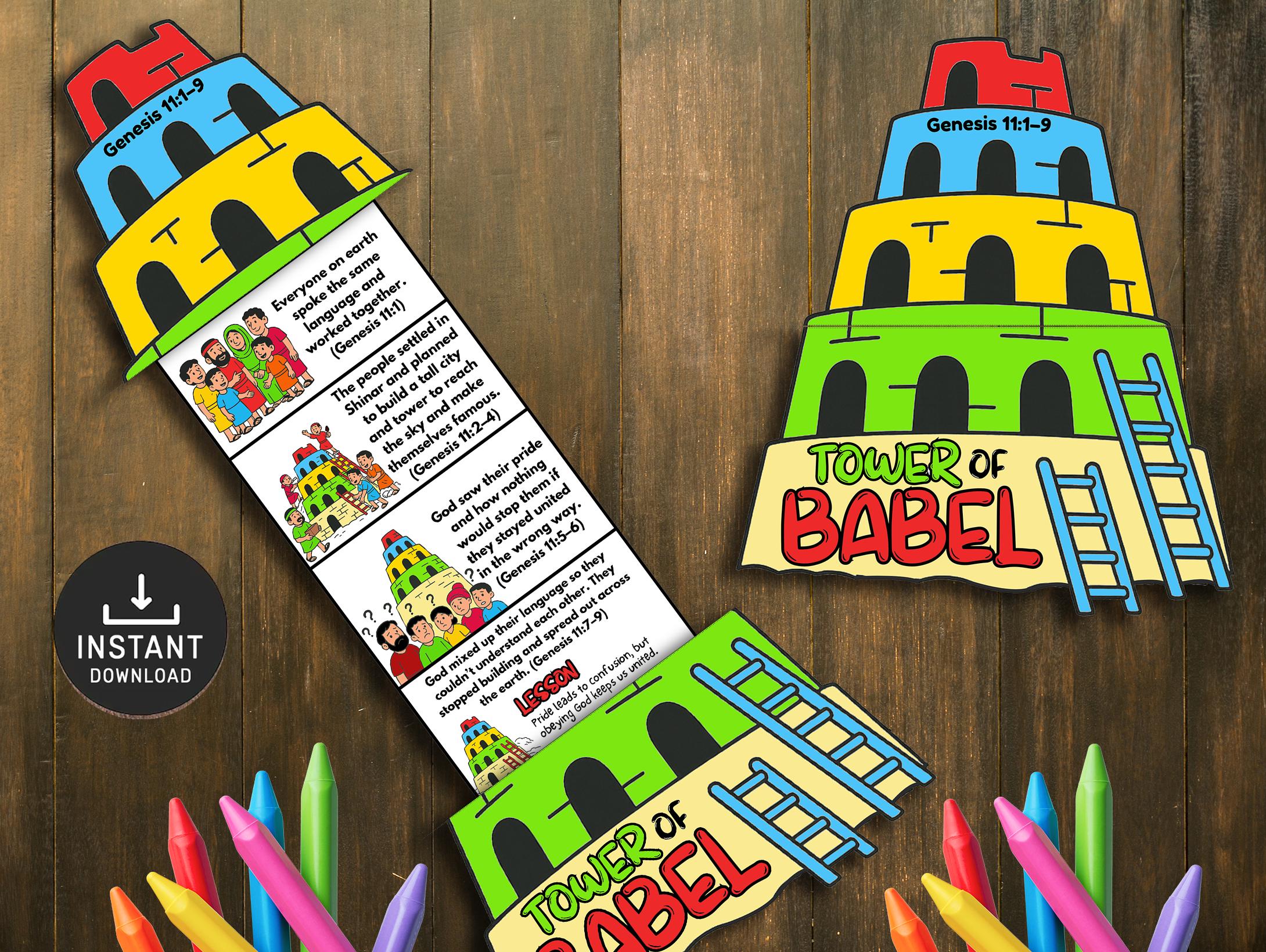 Tower of Babel Folding Surprise Bible Story Craft, Memory Game, Sunday ...