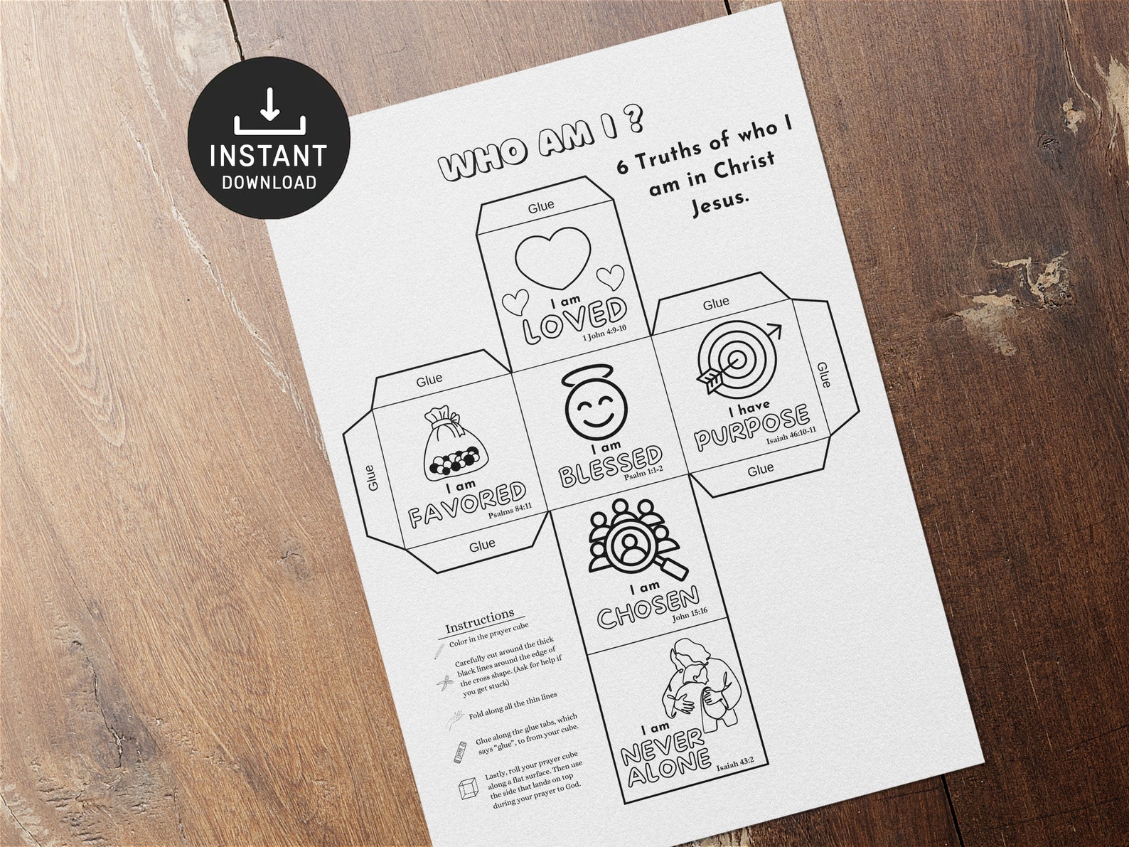 Printable Identity in Christ Coloring Cube Printable Bible - Etsy