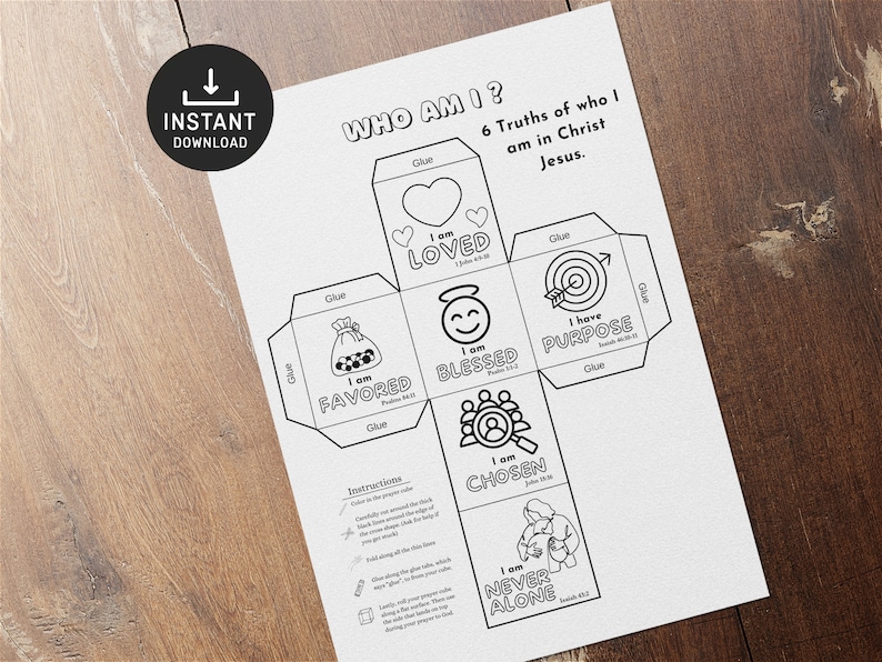 Printable Identity in Christ Coloring Cube Printable Bible - Etsy
