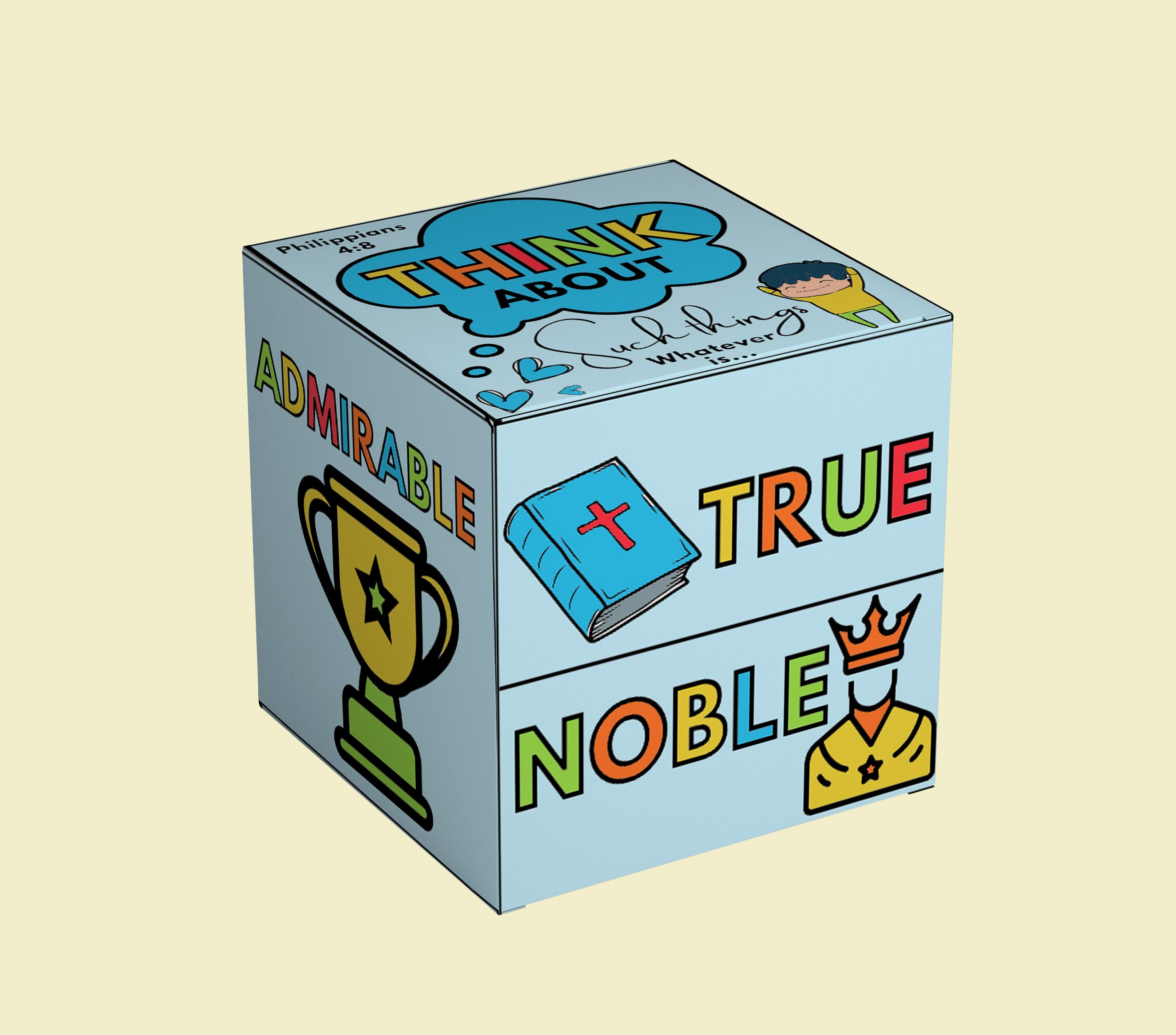 Think About Such Things Philippians 4:8 Coloring Cube, Bible Activity ...