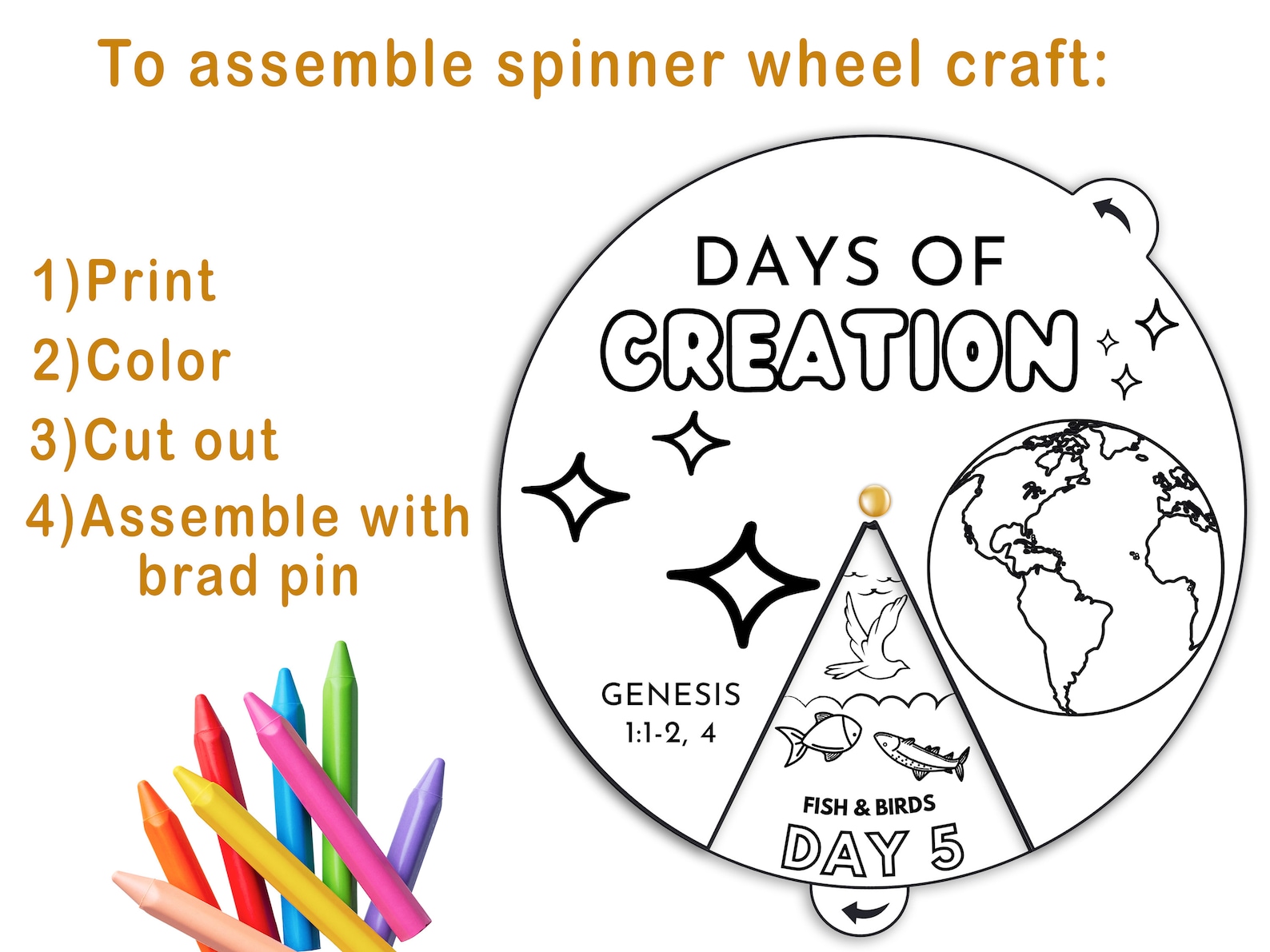 Days of Creation Coloring Wheel, Bible Activity, Kids Bible Lesson ...