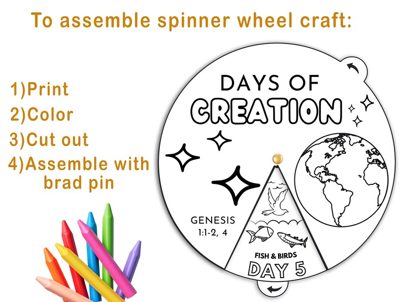 Days of Creation Coloring Wheel, Bible Activity, Kids Bible Lesson ...
