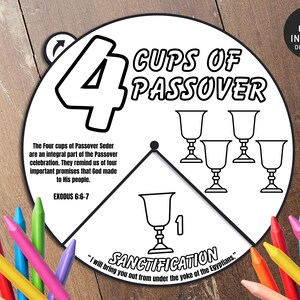 Cups of Passover Coloring Wheel, Passover Craft, Passover Activity ...
