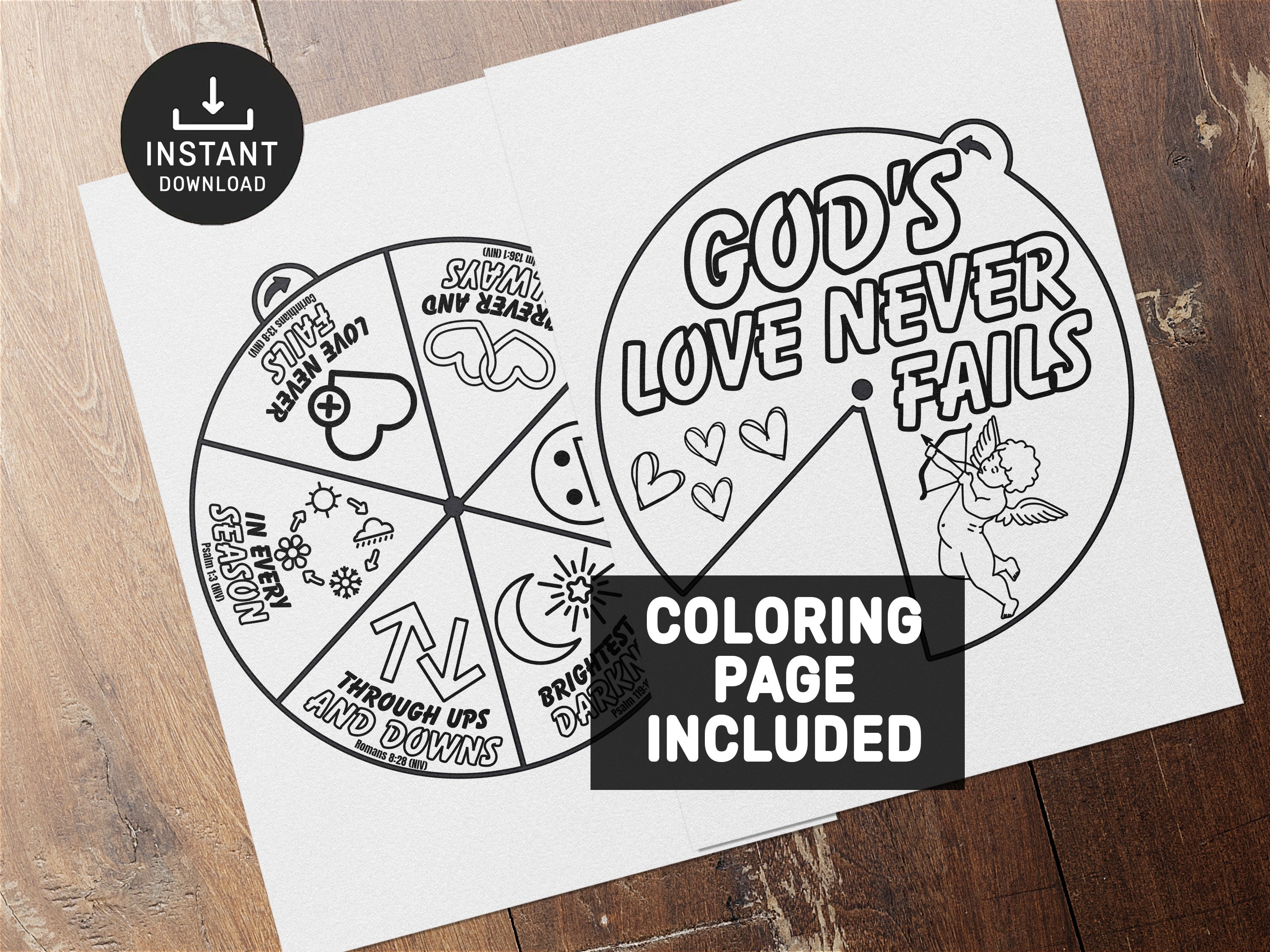 God is Love Coloring Wheel, Printable Bible Activity, Watercolor, Kids Bible Lesson, Memory Game ...