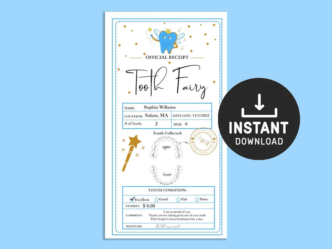 Editable Tooth Fairy Receipt Printable Certificate | First Tooth Lost ...