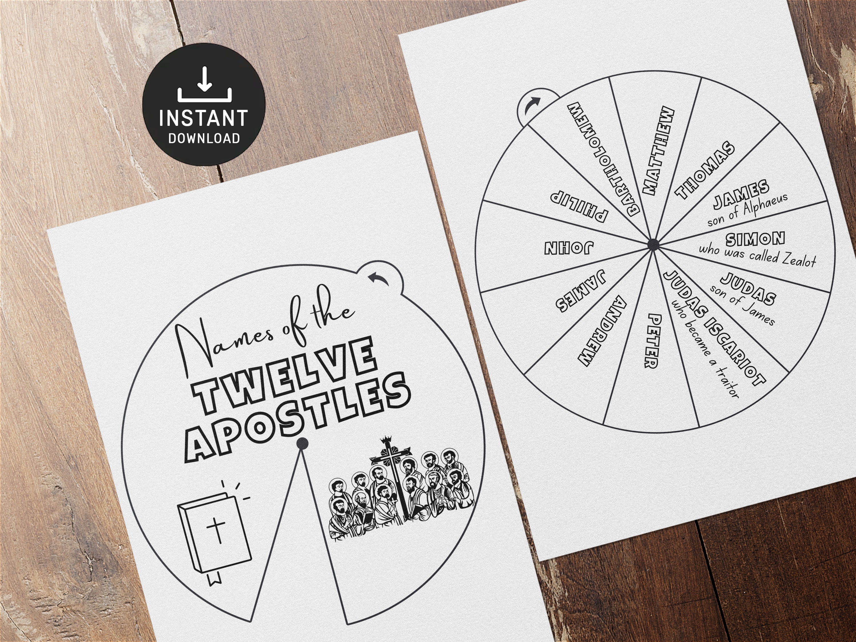 Names of the Twelve Apostles Coloring Wheel, Printable Bible Verse ...