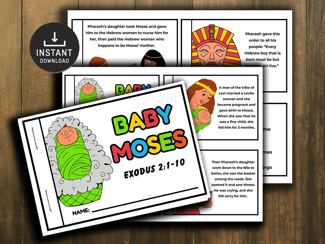 Moses Mini Book, Printable Bible Activity, Watercolor, Kids Bible ...